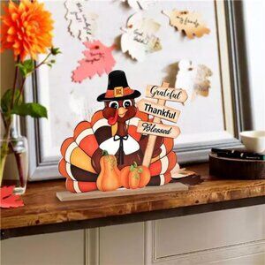 Holiday | Thanksgiving Decorations Wooden Turkey Table Sign Pumpkin ...